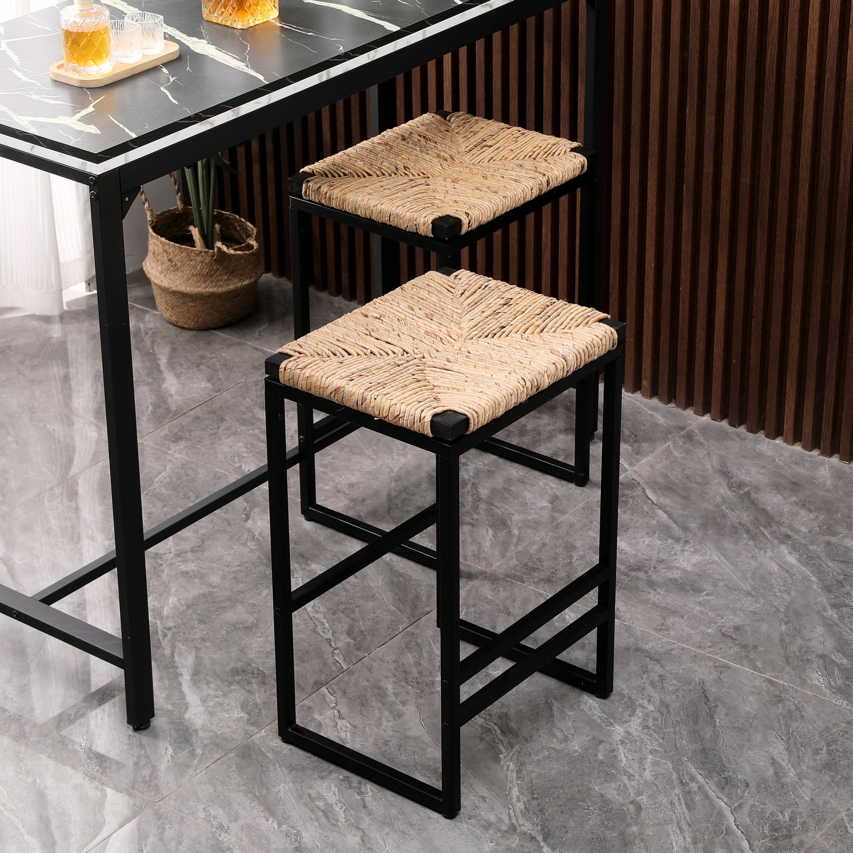 Water Hyacinth Woven Bar Stools Set of 2 | For Kitchen, Dining, and ...