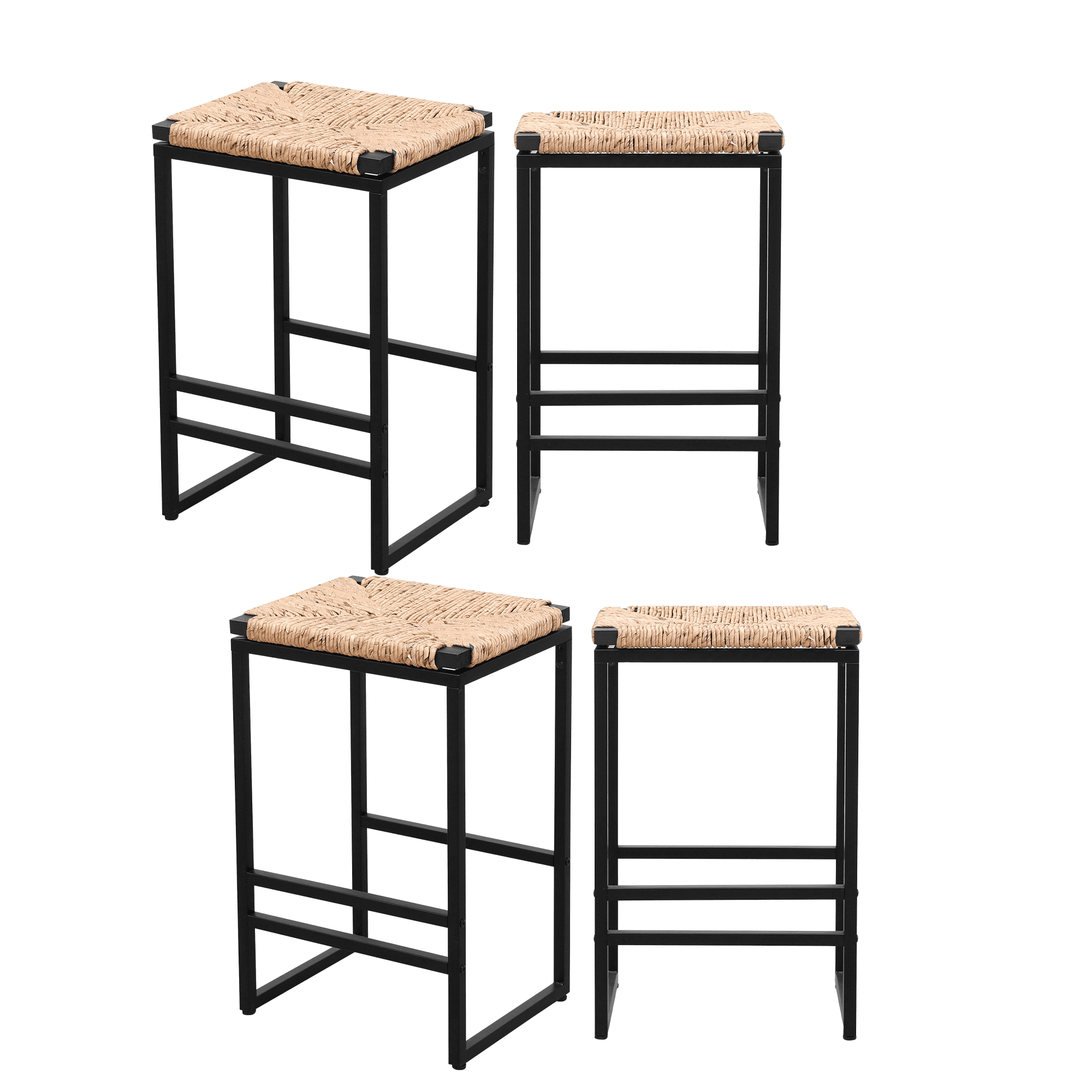 Water Hyacinth Woven Dining Chairs, Bar Stools without Back, Metal Legs ...