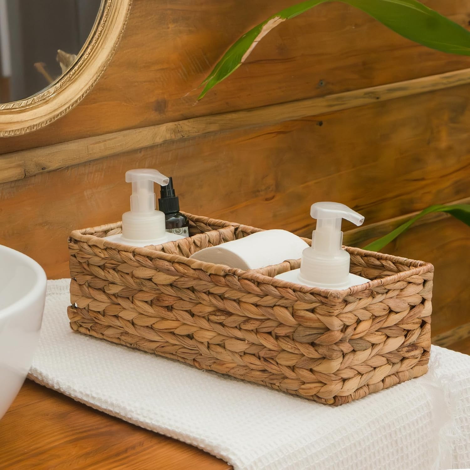 Water Hyacinth Woven Storage Baskets for Toilet , Vanity, Bathroom ...