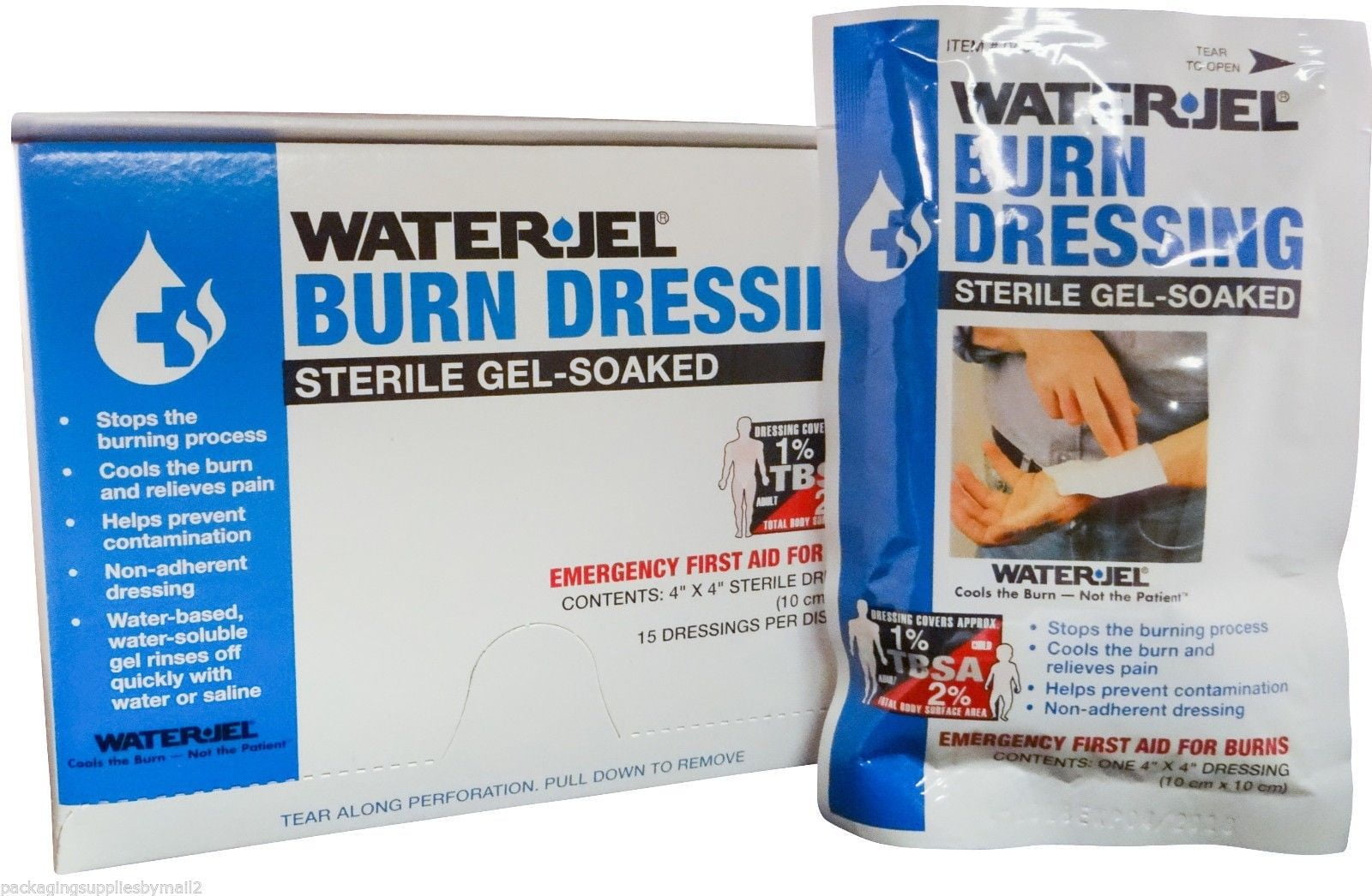 Water-Jel Sterile Gel-Soaked Burn Dressing 4" x 4" Foil Pack 30 Packets ...