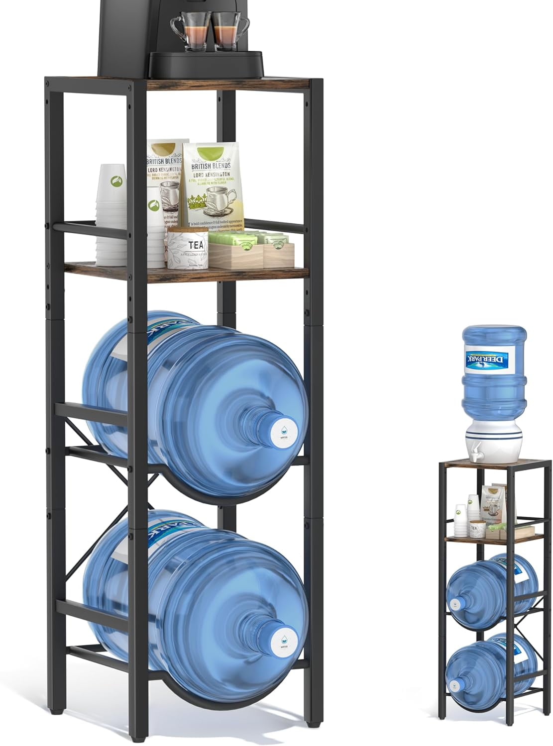 Water Jug Holder, Water Jug Stand with 2-Layer Wood Storage Shelves ...