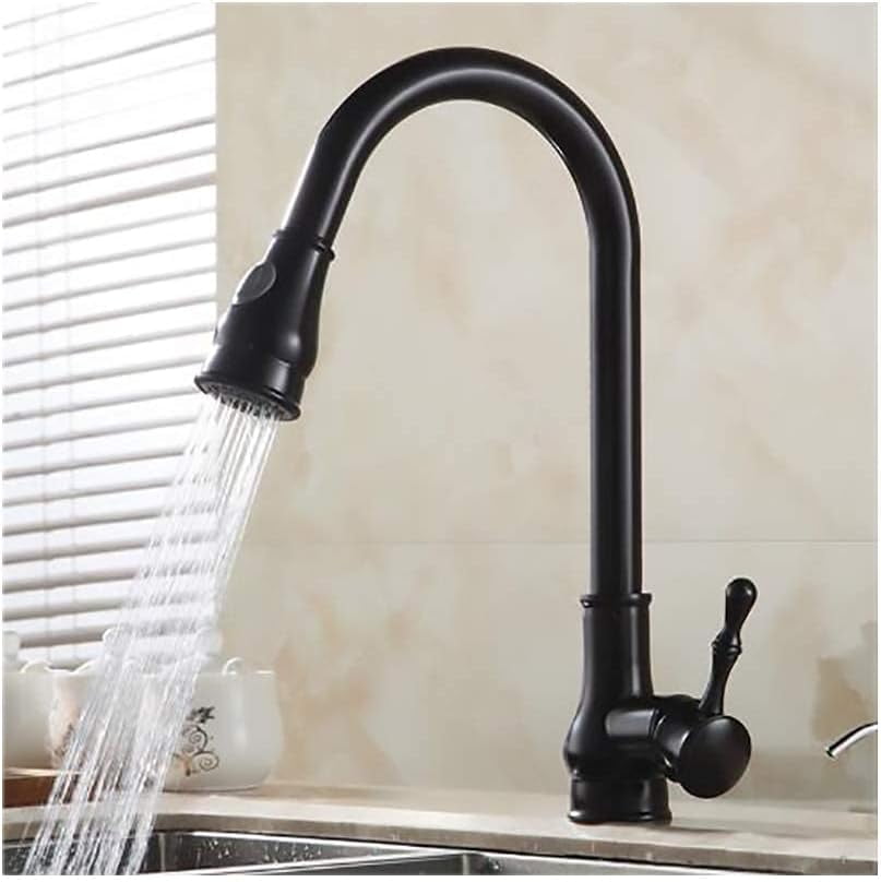 Water Kitchen Sink Faucet with Pull Out,2-Function Spray Bubbler Brass ...