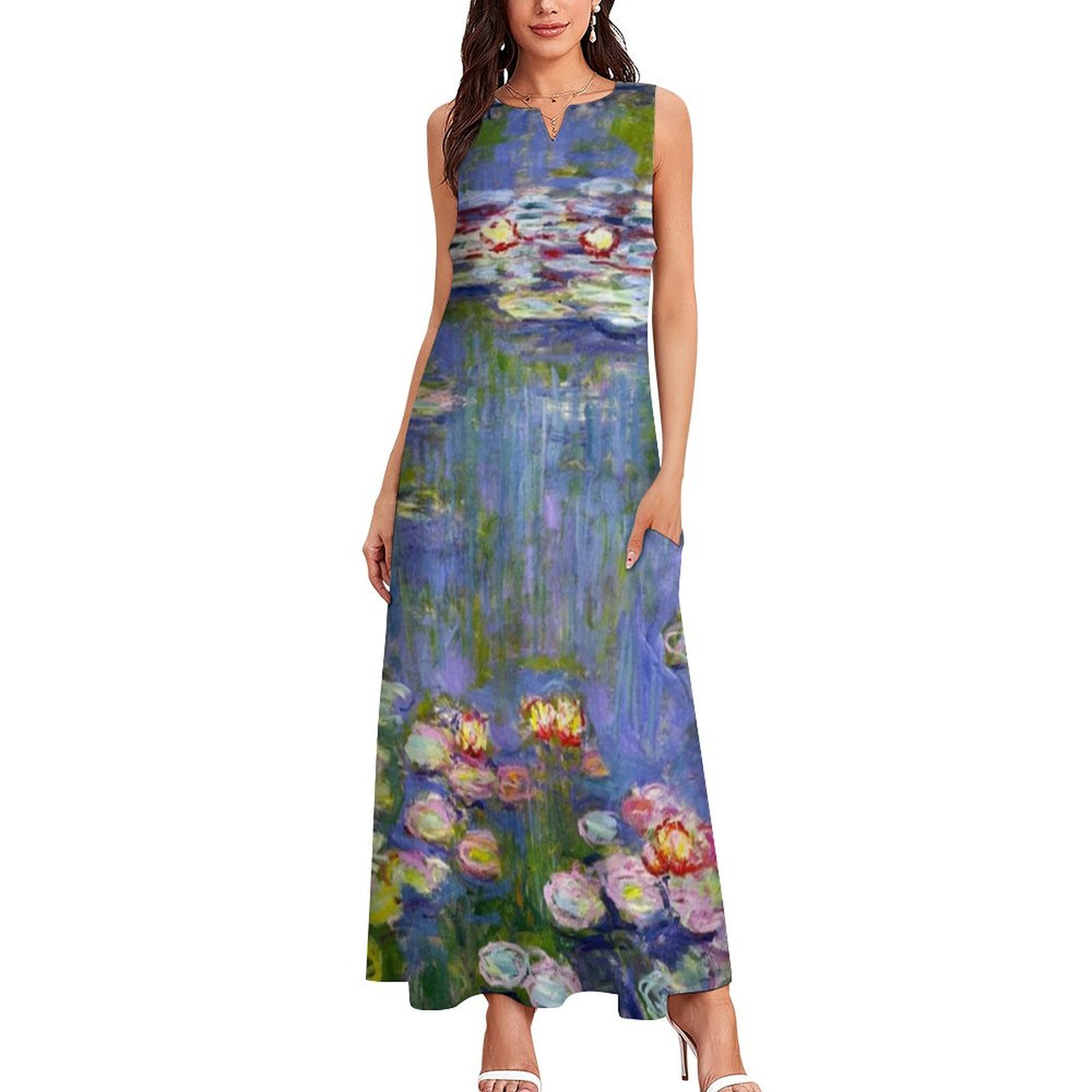 Water Lilies Long Dress Women's Summer Dress Elegant Guest Wedding ...