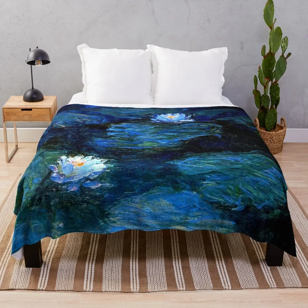 Water Lilies Mt deep blue Throw Blanket Soft Big Vintage Large ...