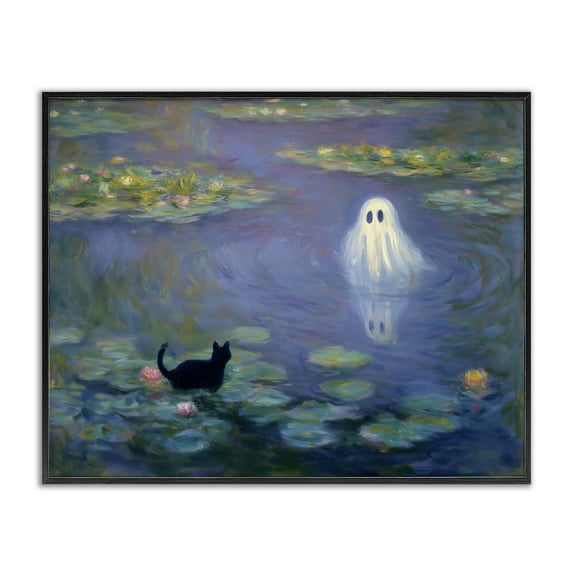 Water Lilies with Ghost & Kitty Black Framed Giclee Art, design by ...