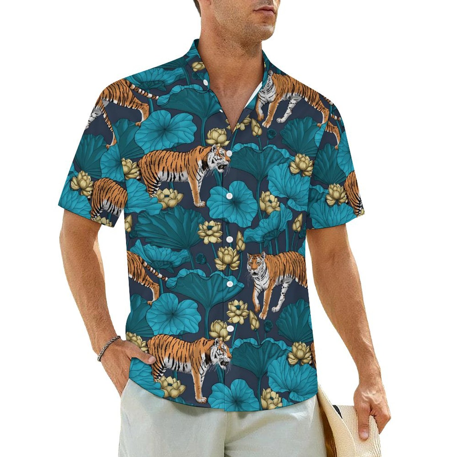 Water Lily Casual Shirt White Flowers Elegant Summer Shirts Mens Short ...
