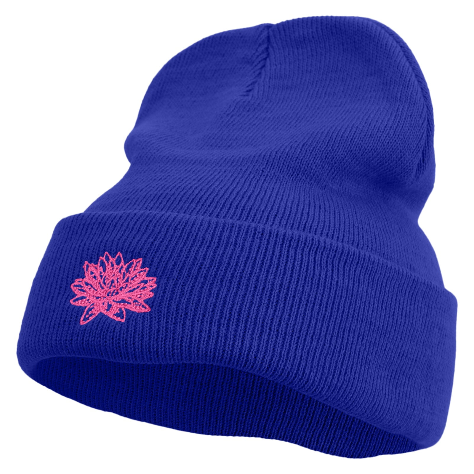 Water Lily Flower Embroidered 12 inch Acrylic Blank Cuff Long Beanie ...
