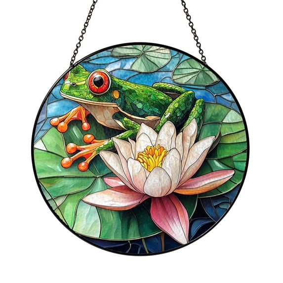 Water Lily Frog Glass Style Window Hanging - Walmart.com