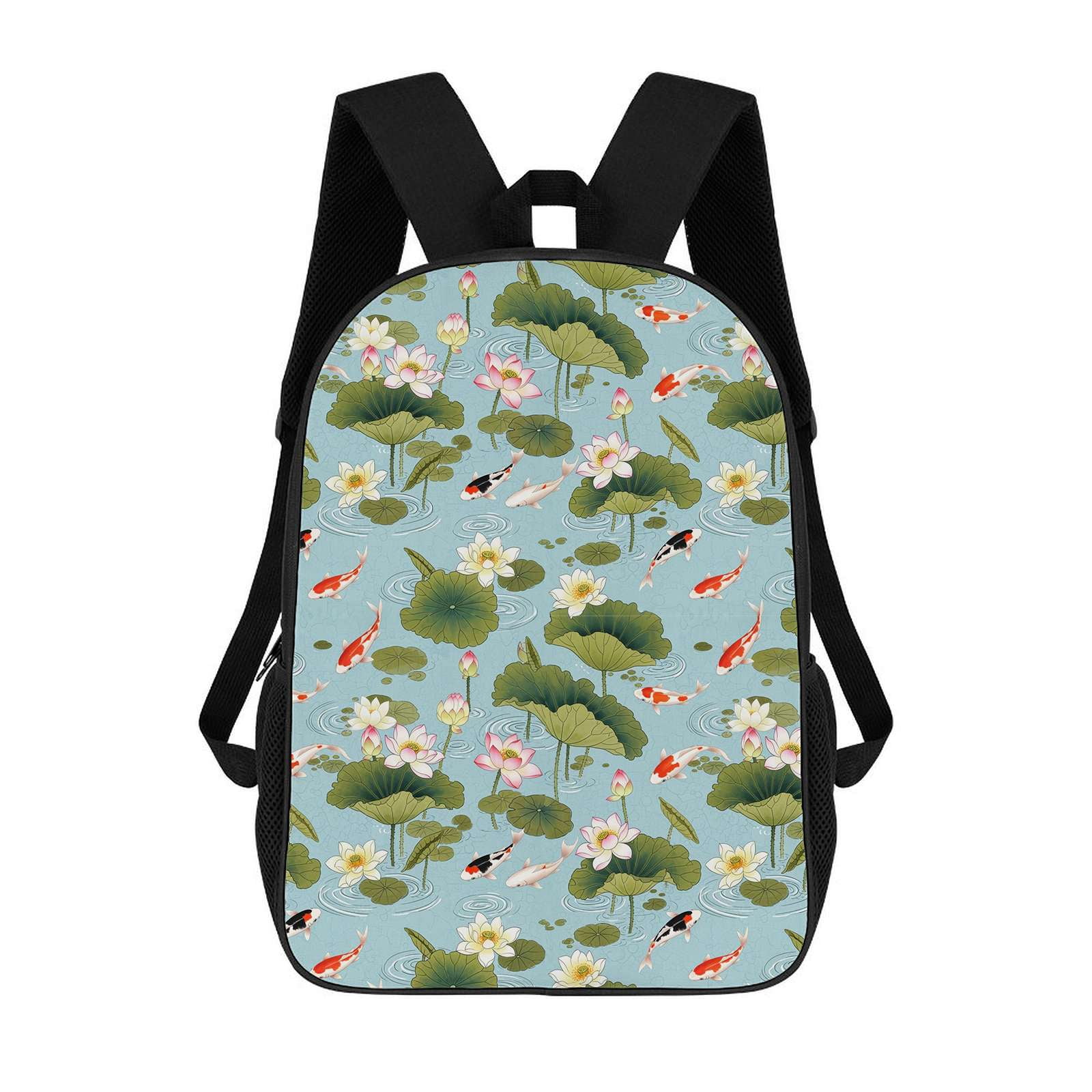 Water Lily Koi Fish Pond Large Capacity Backpacks For Teenagers Travel ...