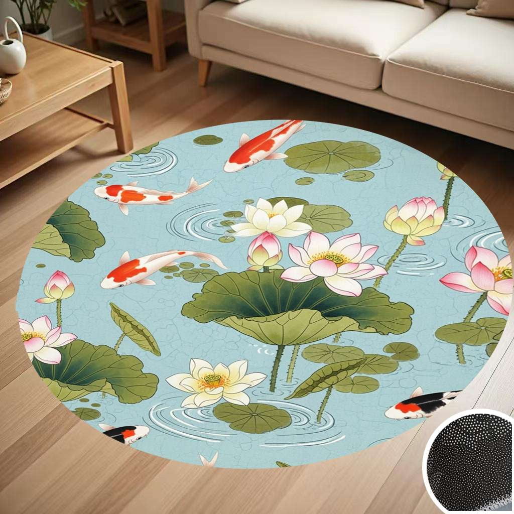 Water Lily Koi Fish Pond Round Carpet Living Room Bedroom Home ...