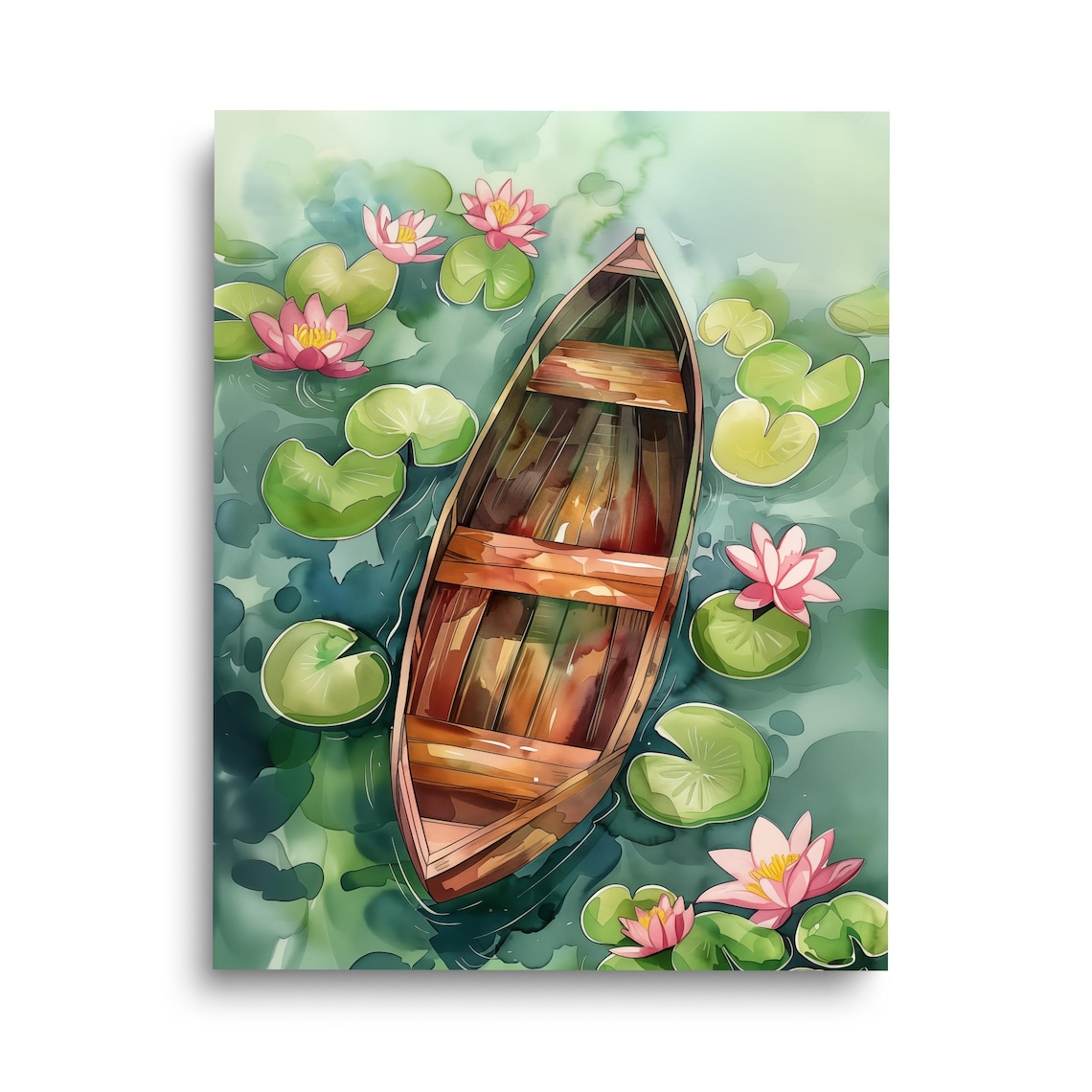 Water Lily Pond Print, Serene Botanical Landscape, Lotus Flower Scene ...