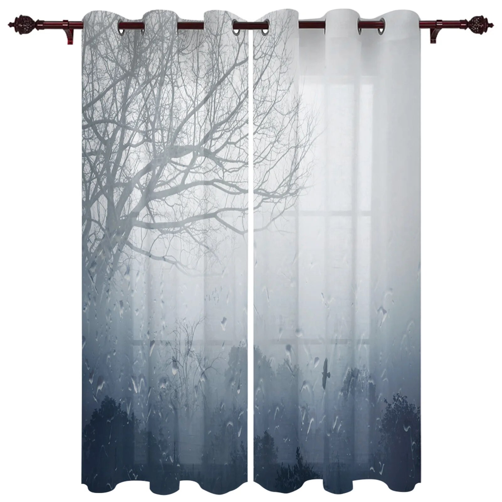 Water Mist Forest Rain Kitchen Curtain Kids Bedroom Living Room Balcony ...
