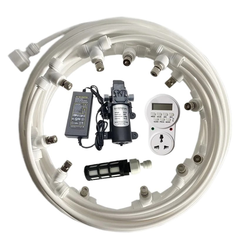 Water Mist Pump 12V 60W Smart Timer Watering Kit Slip Lock Mist Nozzle ...