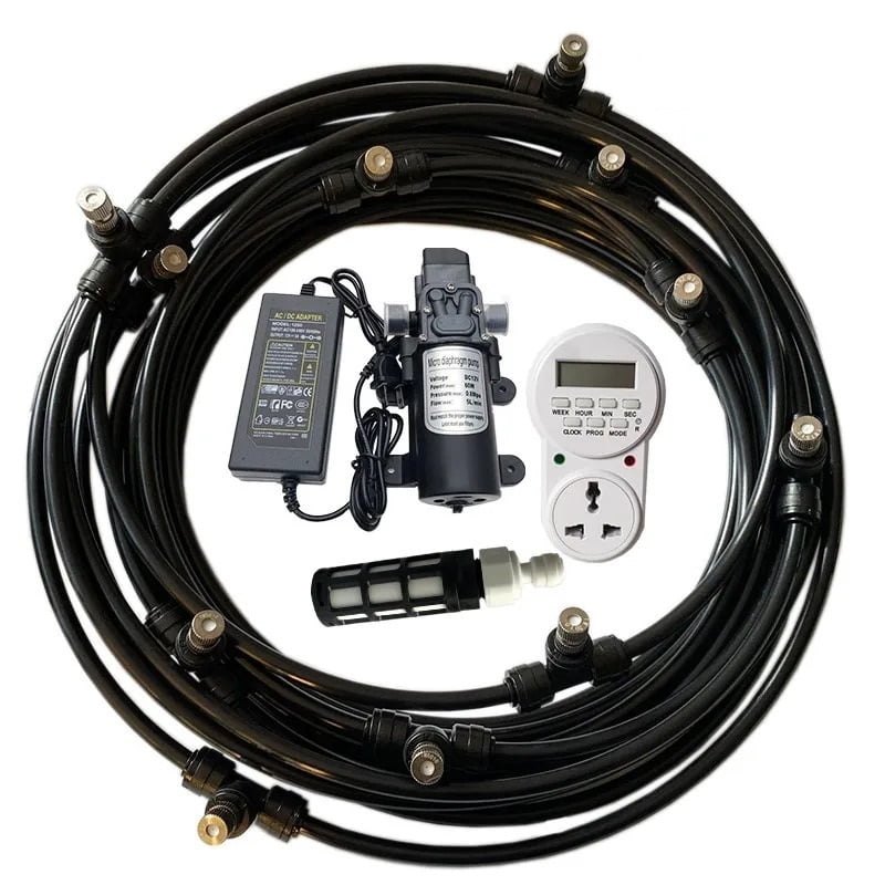 Water Mist Pump 12V 60W Smart Timer Watering Kit Slip Lock Mist Nozzle ...
