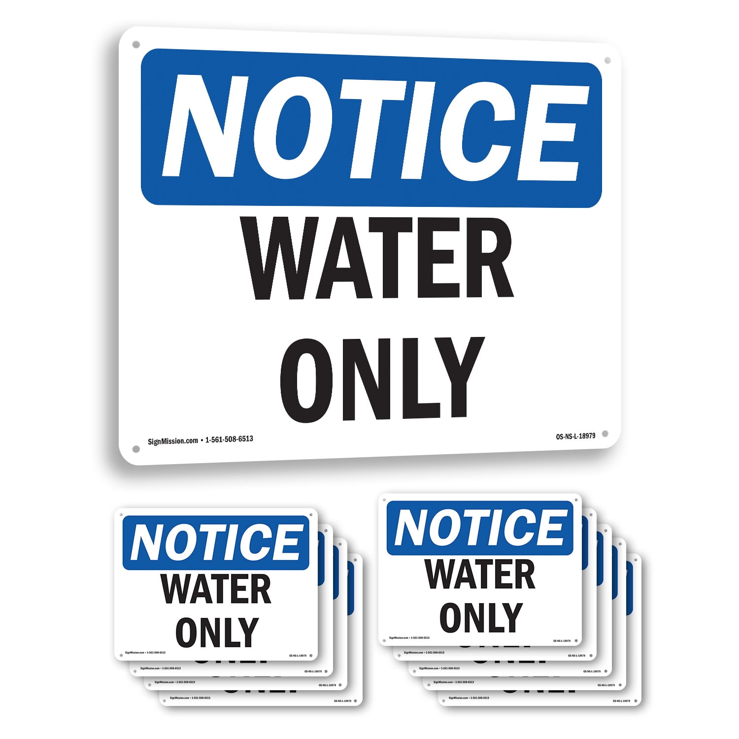 Water Only OSHA Notice Rigid Plastic Sign 10 Inch x 7 Inch - 10 Pack ...