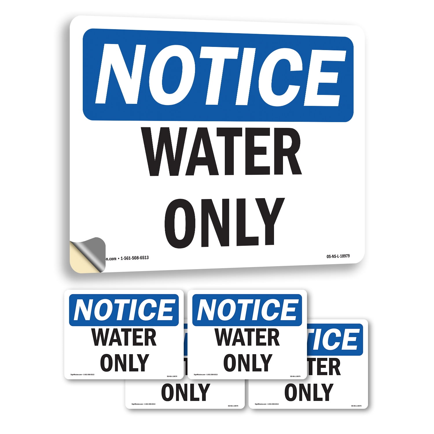 Water Only OSHA Notice Vinyl Decal Label 18 Inch x 12 Inch - 5 Pack ...