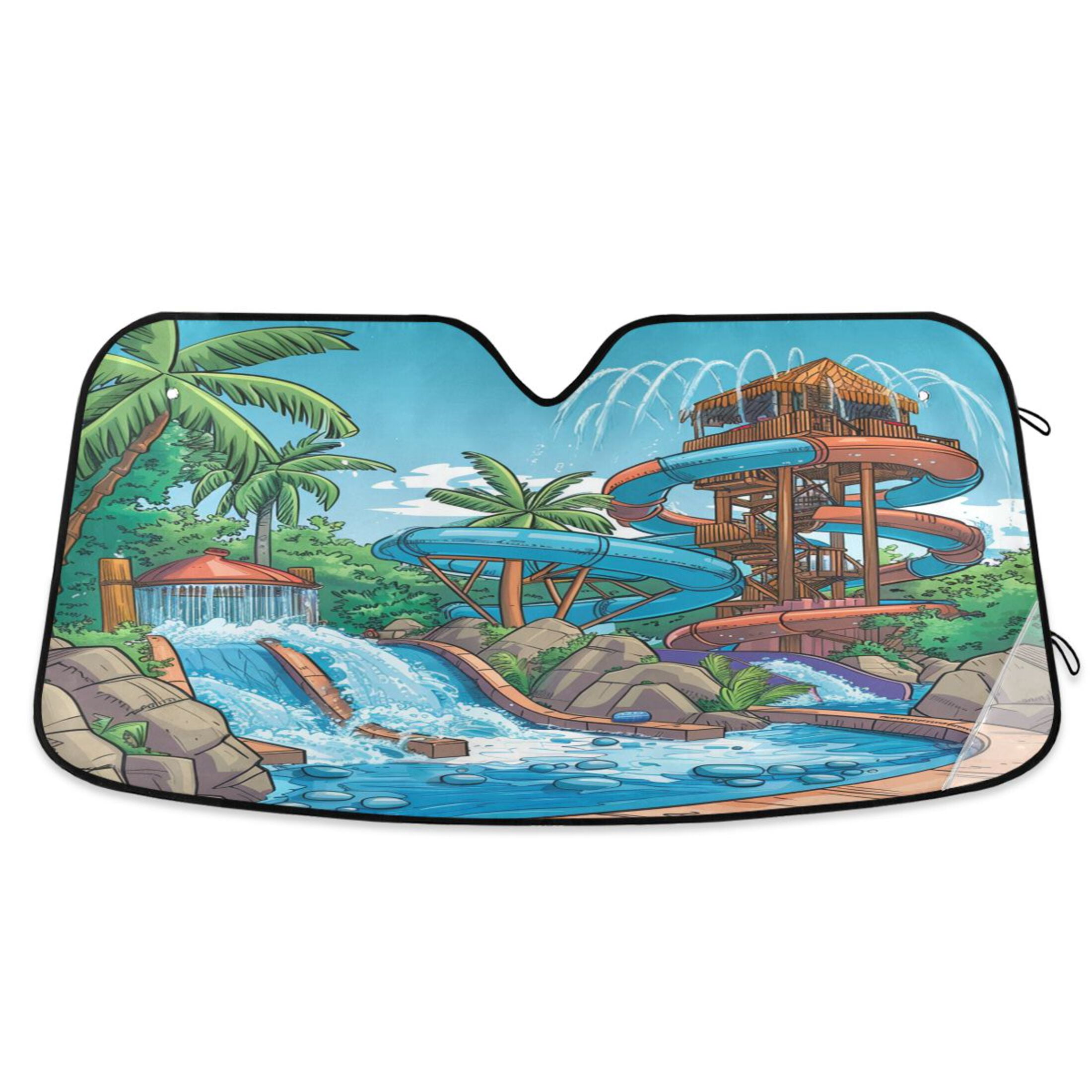 Water Park Cartoon Windshield Sun Shade Automobile Visor Accordion ...