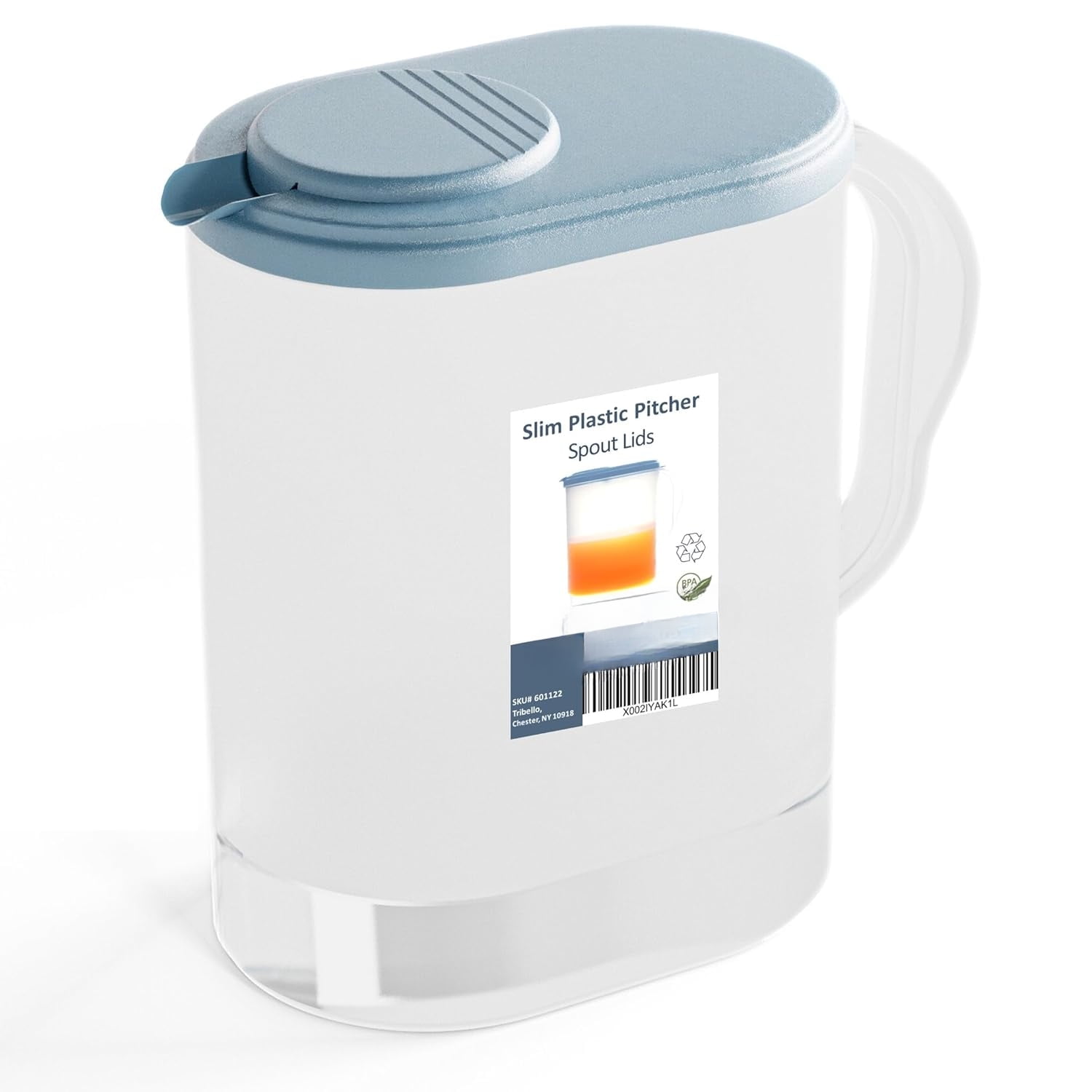 Water Pitcher with Lid, 1 Gallon, Slim Clear Plastic Pitcher with ...