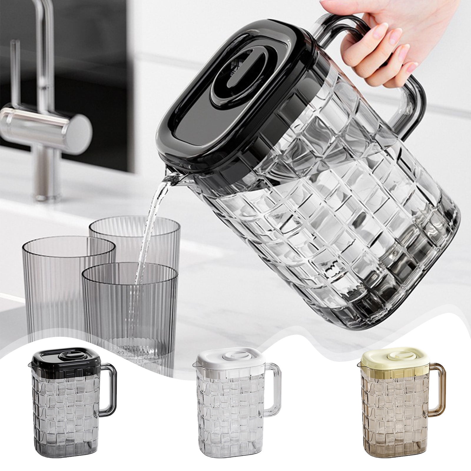 Water Pitcher with Lid, 2000ml Large Capacity Plastic Beverage Jug ...