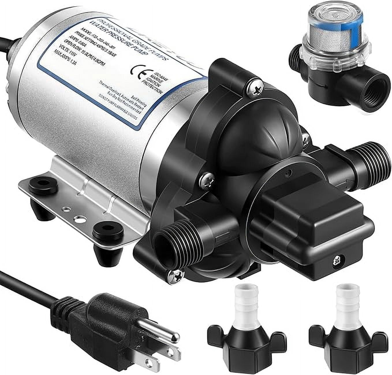 Water Pressure Diaphragm Pump Industrial 115V 4 GPM 45 PSI, Self ...