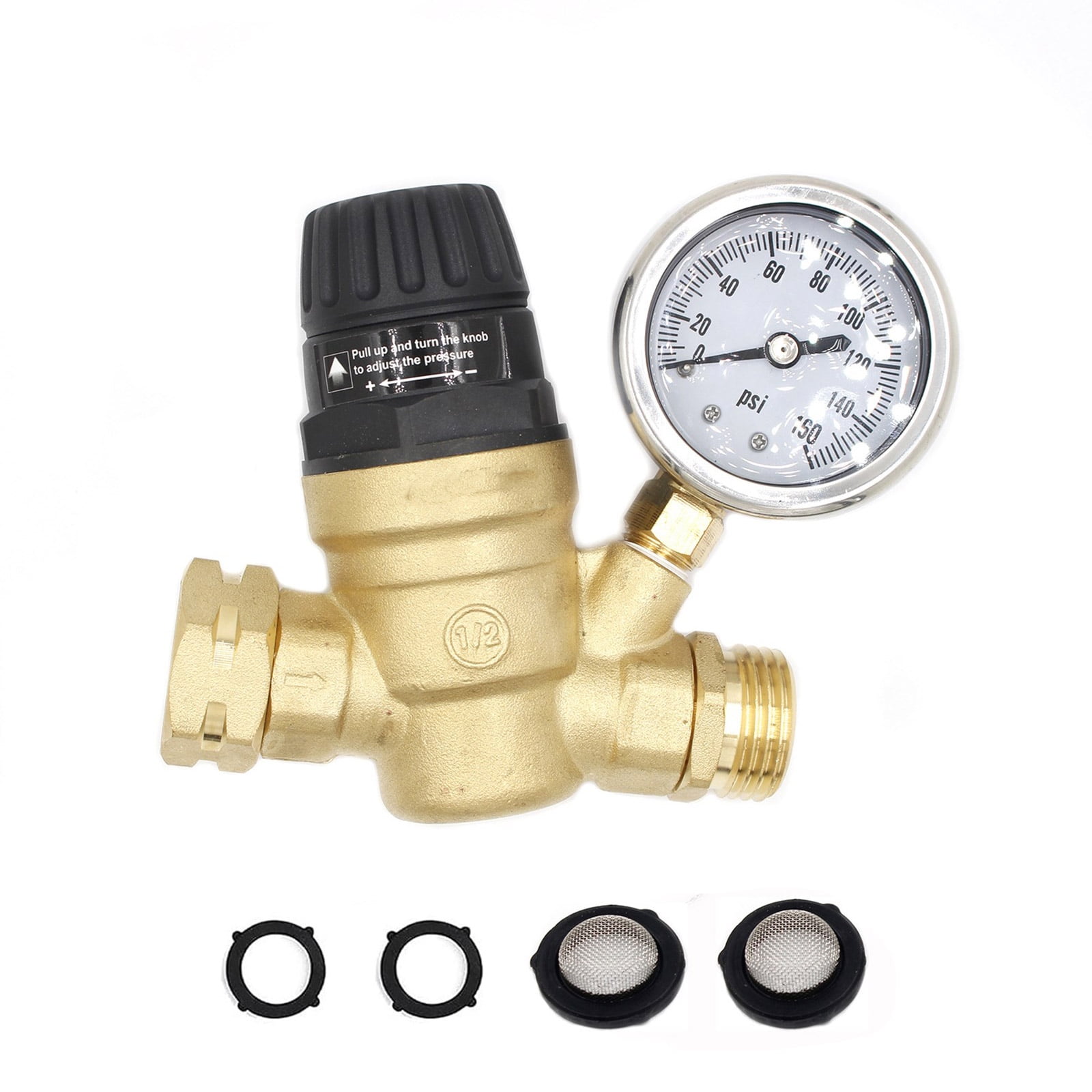 Water Pressure Reducer Regulator with Gauges Inlet Screened Filters ...
