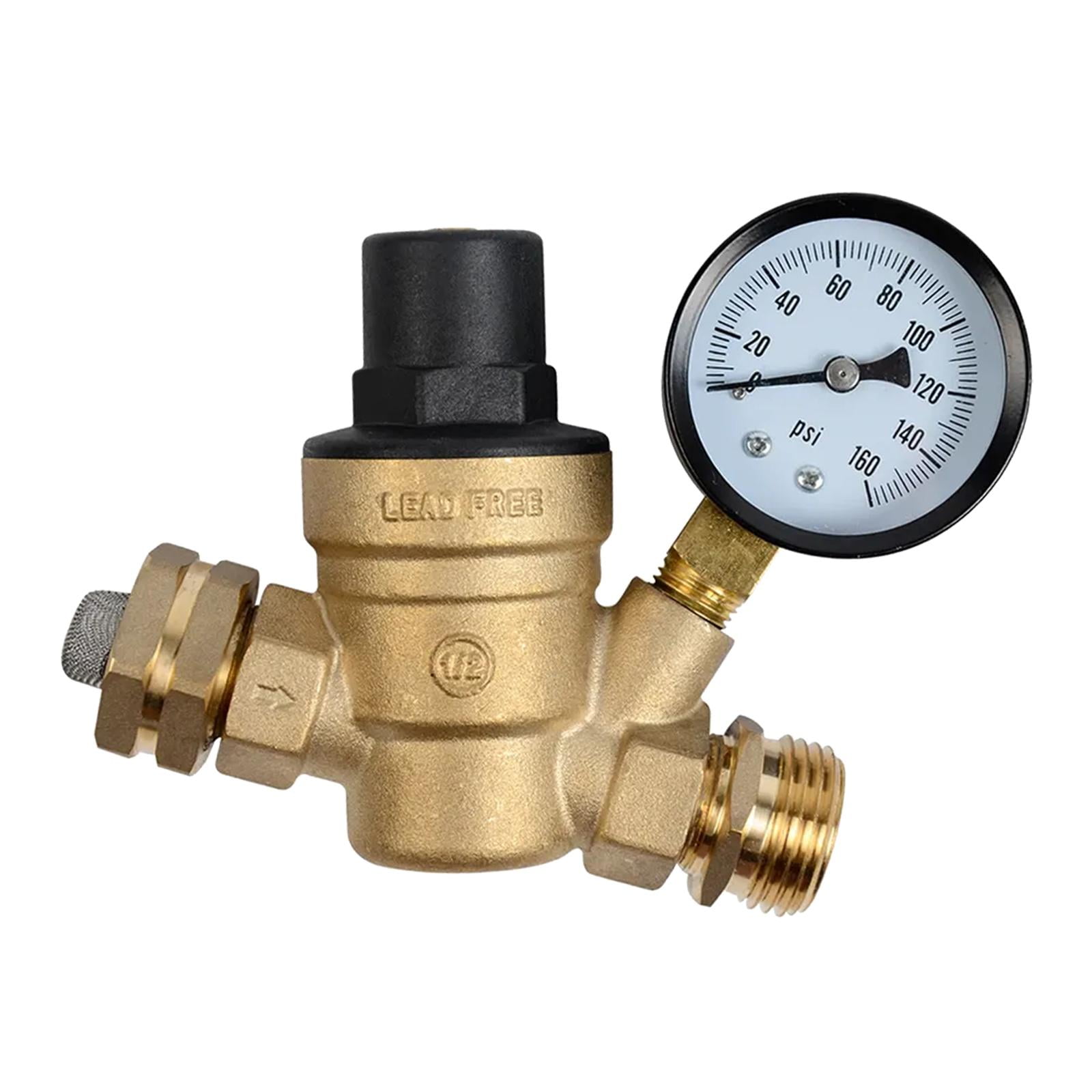 Water Pressure Regulator/ RV Pressure Reducing with Gauge /Brass/ 14 ...