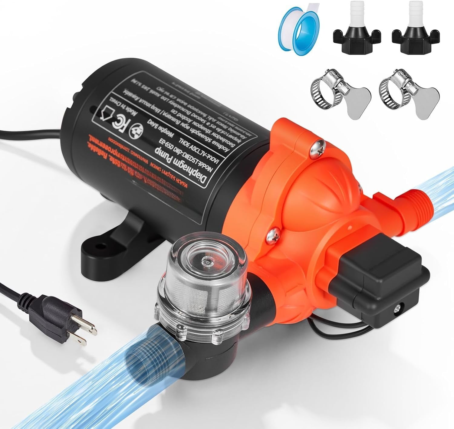 Water Pump, 110V AC 4 GPM, 3-Chamber Demand Electric Diaphragm Water ...
