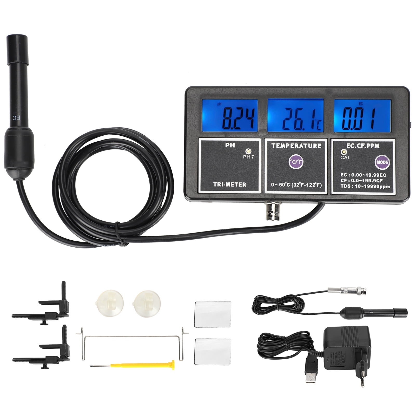 Water Quality Monitor Multi Parameter PH EC CF TDS Temperature Testing ...