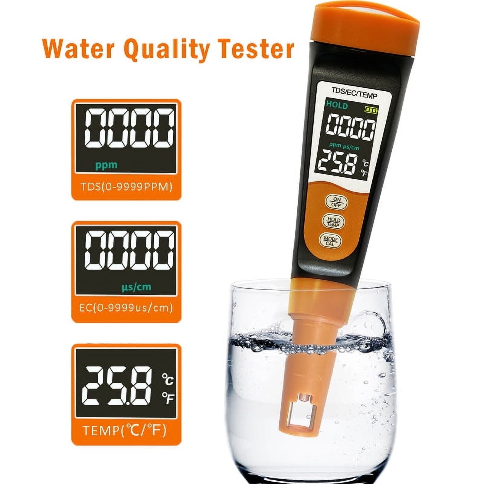 Water Quality Tester, 3 in 1 TDS Meter, EC Meter & Temperature Meter, 0 ...