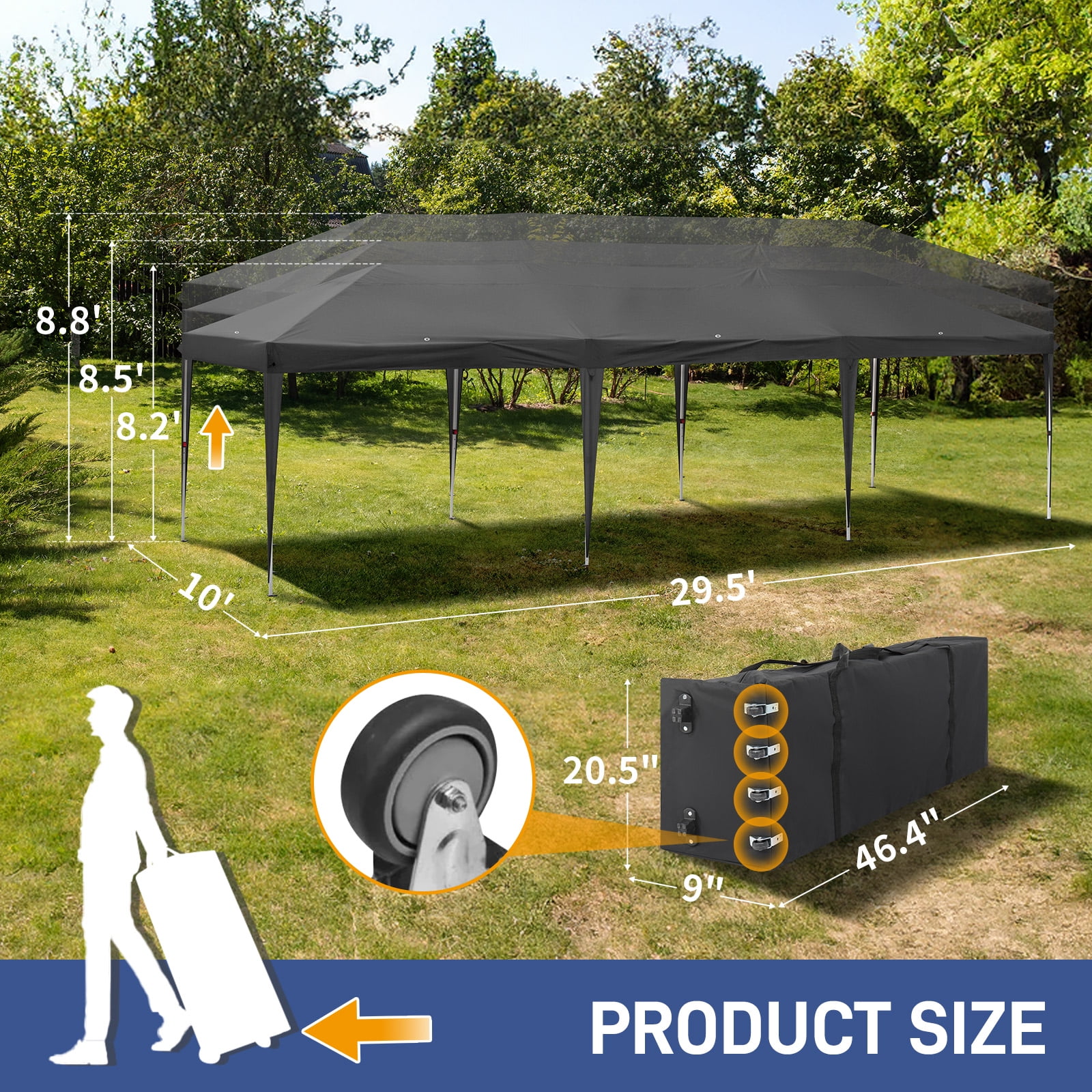 10x30ft Outdoor Pop Up Canopy Tent with Carry Bag for Parties Events ...