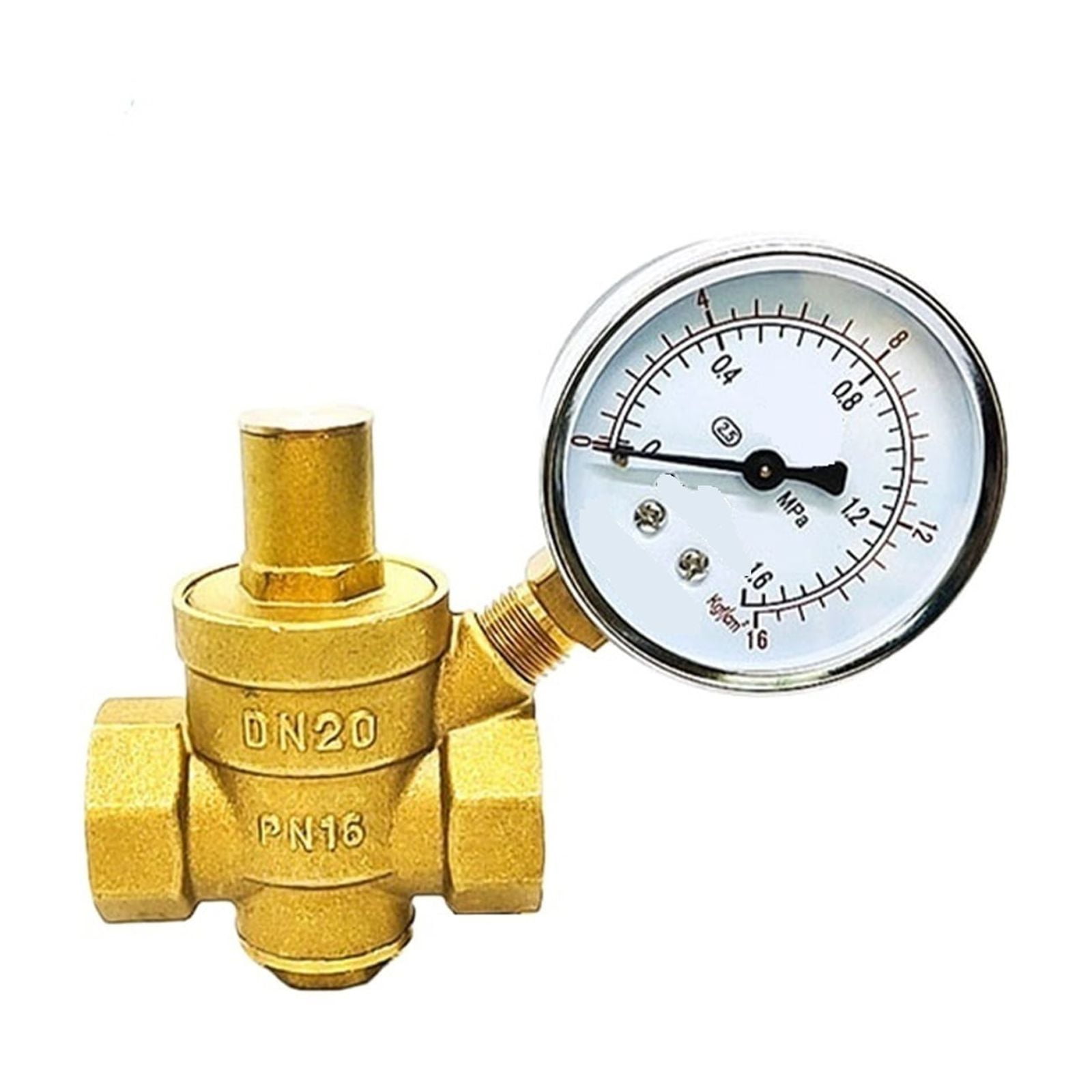 Water Reducing Valve Adjustable Female Thread Brass Pressure Gauge ...