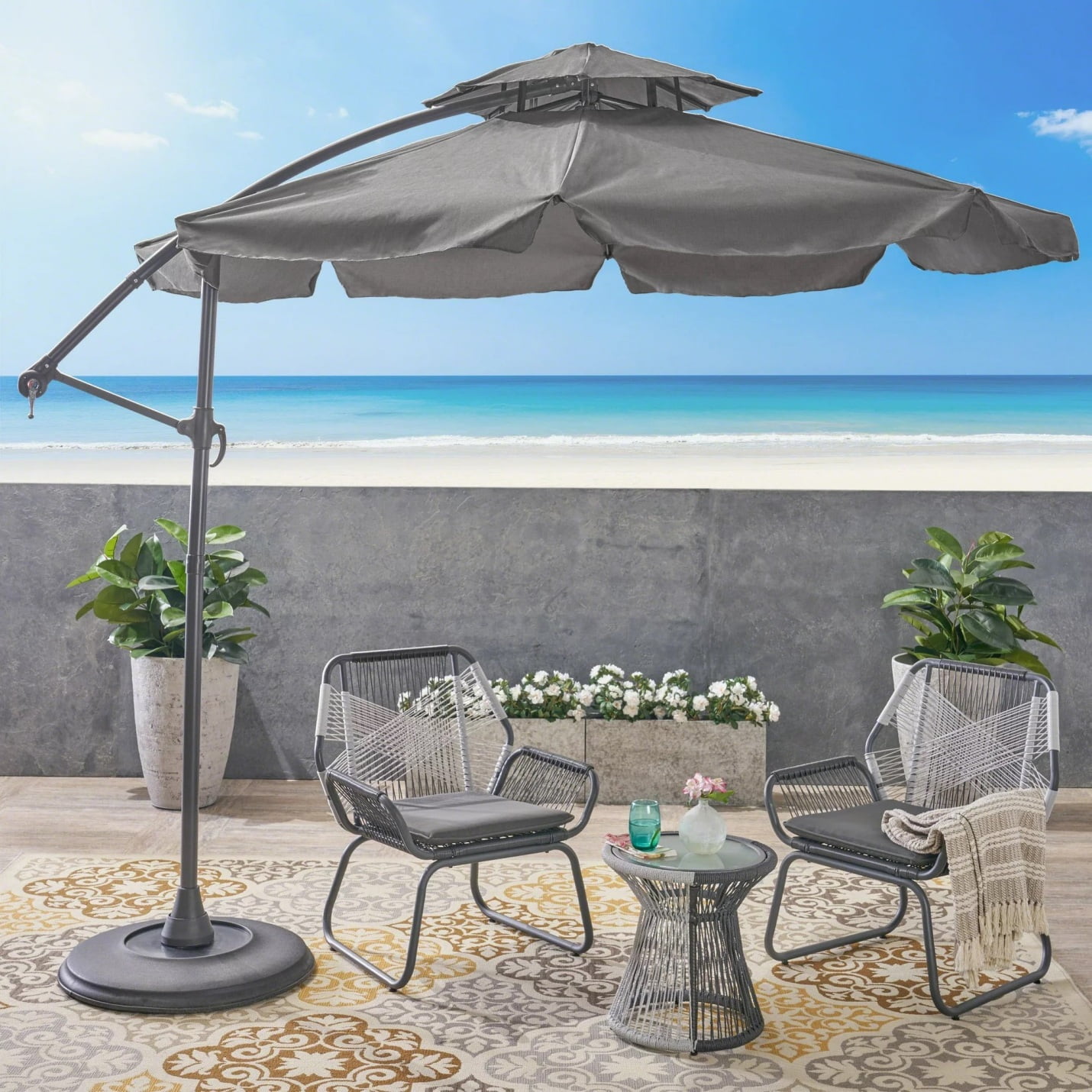 Water-Resistant Sun Canopy with Base for Outdoor Patio Bench, Easy to ...