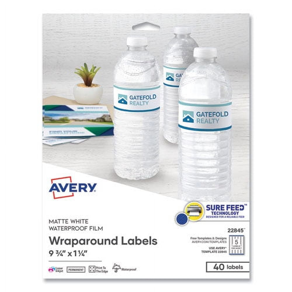 Water-Resistant Wraparound Labels W/ Sure Feed, 9 3/4 X 1 1/4, White ...