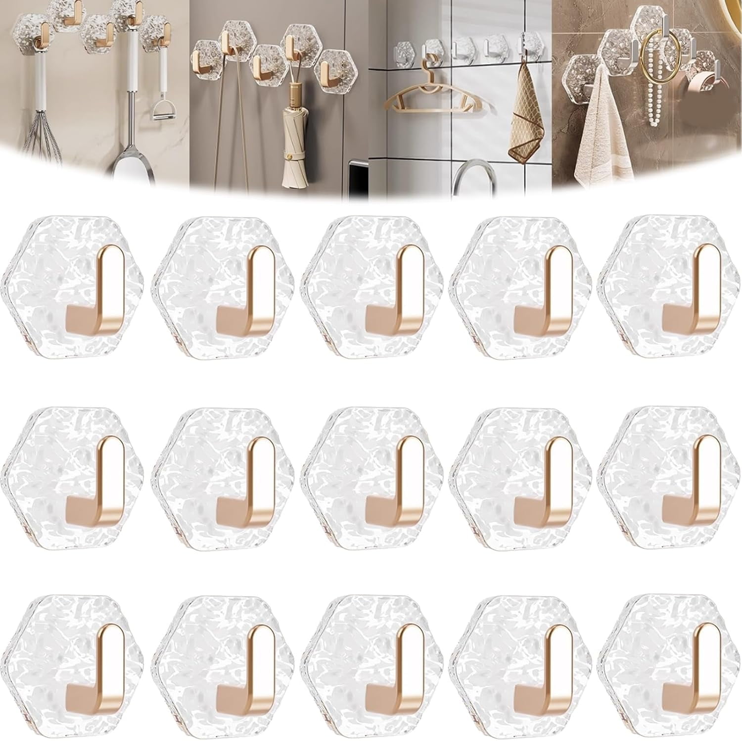 Water Ripple Hexagonal Self Adhesive Hooks, Stick Hooks for Hanging ...