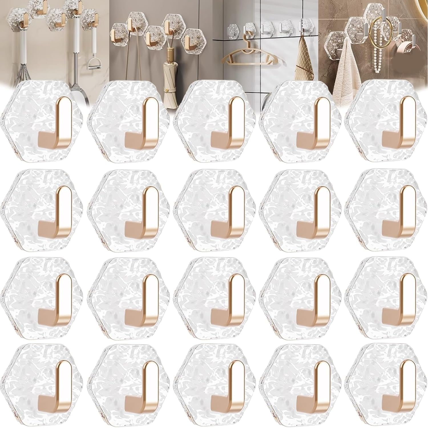 Water Ripple Hexagonal Self Adhesive Hooks, Stick Hooks for Hanging ...