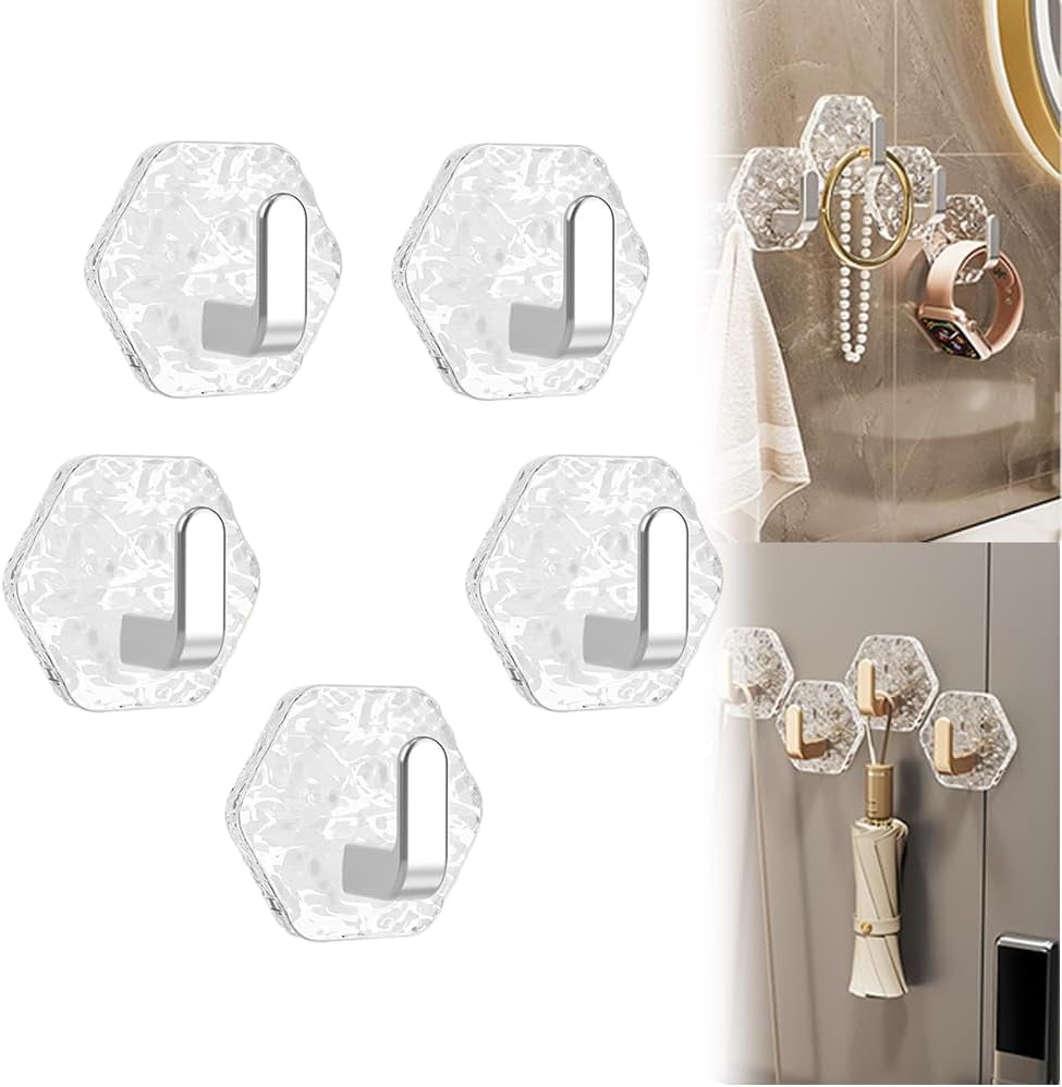 Water Ripple Hexagonal Self Adhesive Hooks for Bathroom, Light Luxury ...