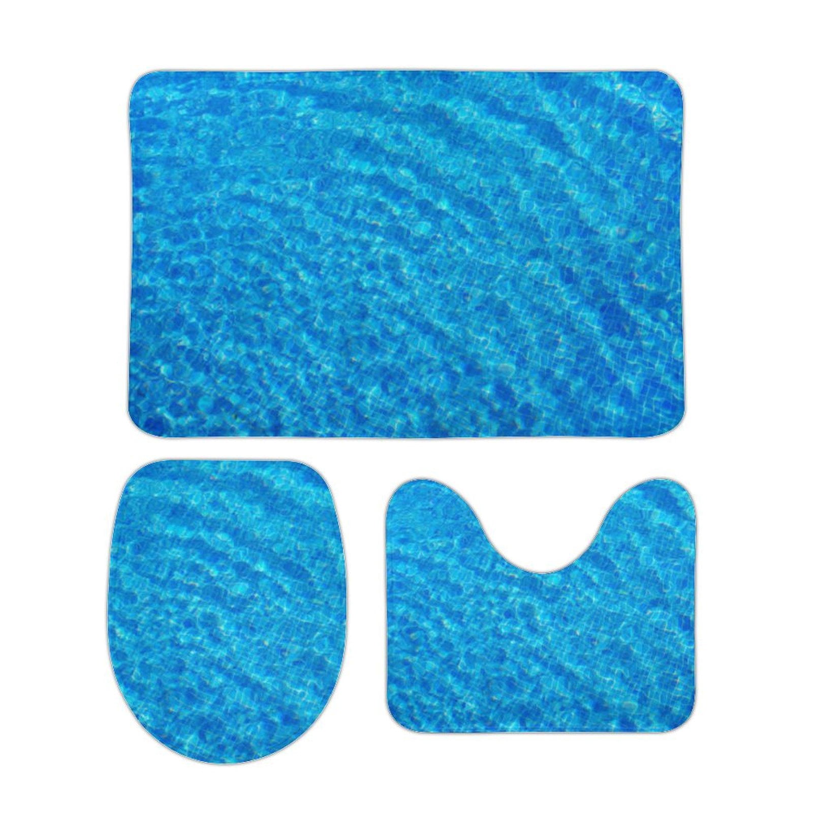 Water Ripple Light Blue Bathroom Mats Set 3-piece Bath Mats , Washable ...