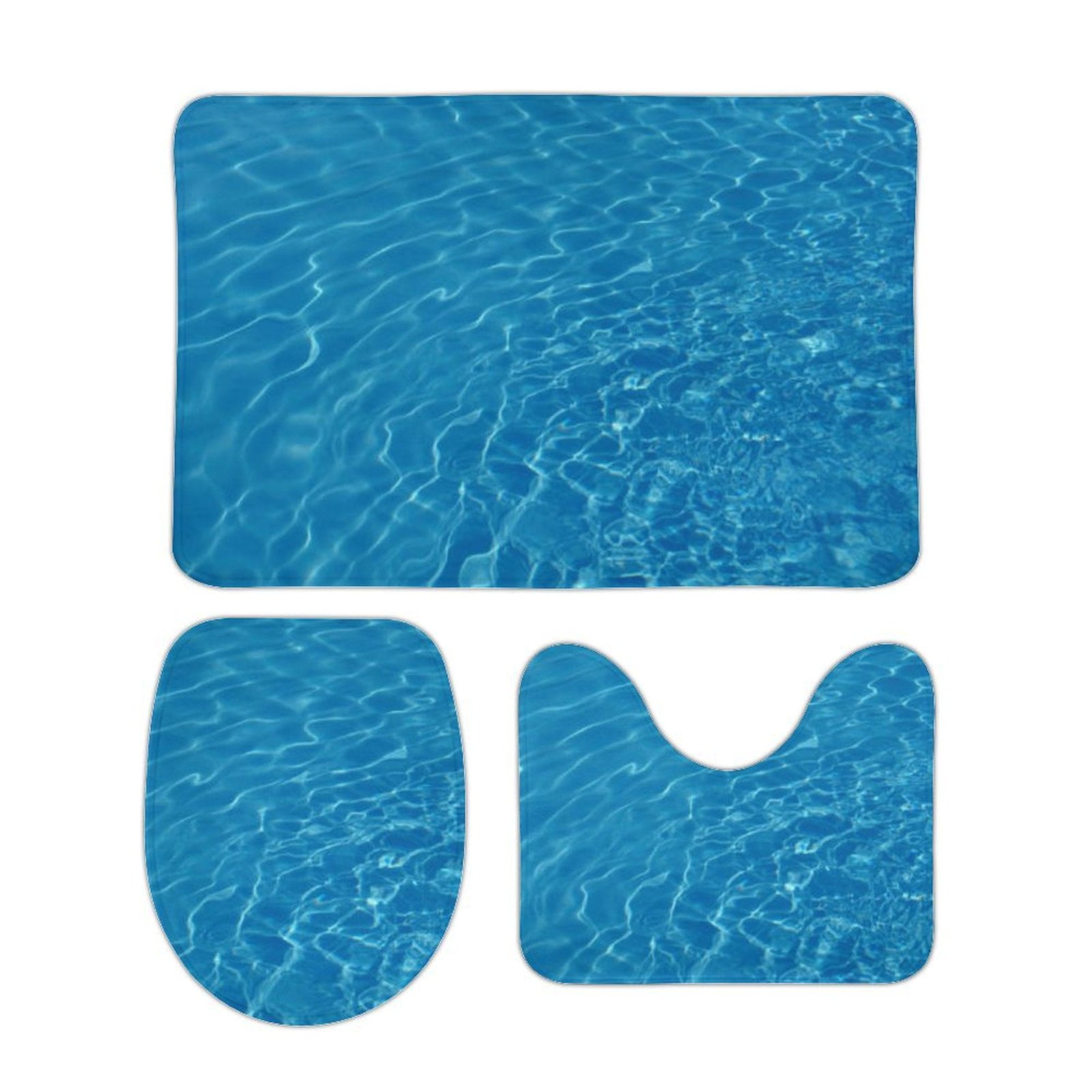Water Ripple Light Blue Bathroom Mats Set of 3 Pieces Non Slip Contour ...