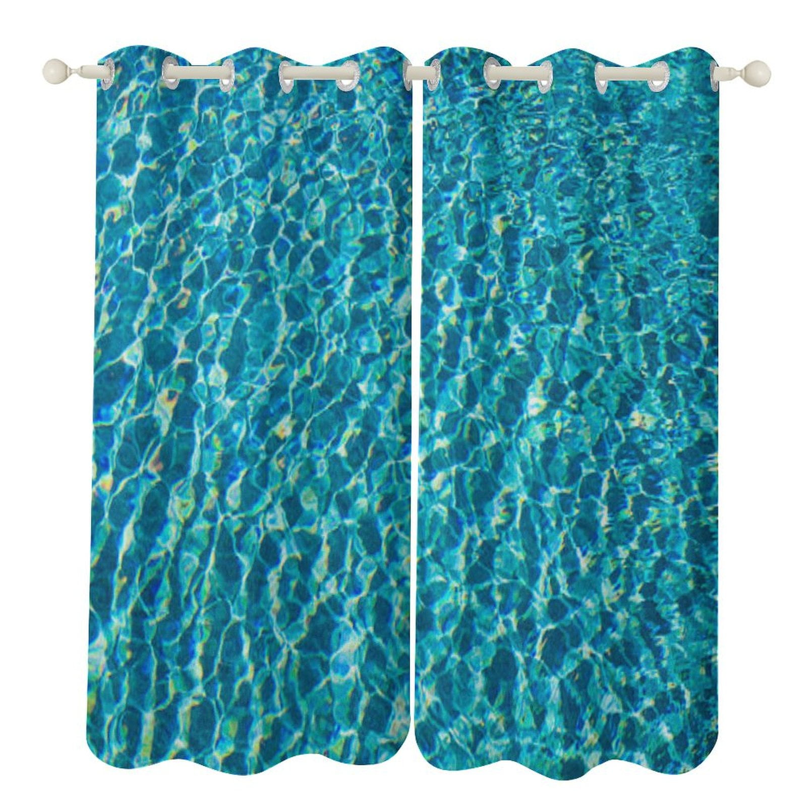 Water Ripple Light Blue Blackout Window Curtains for Bedroom Living ...