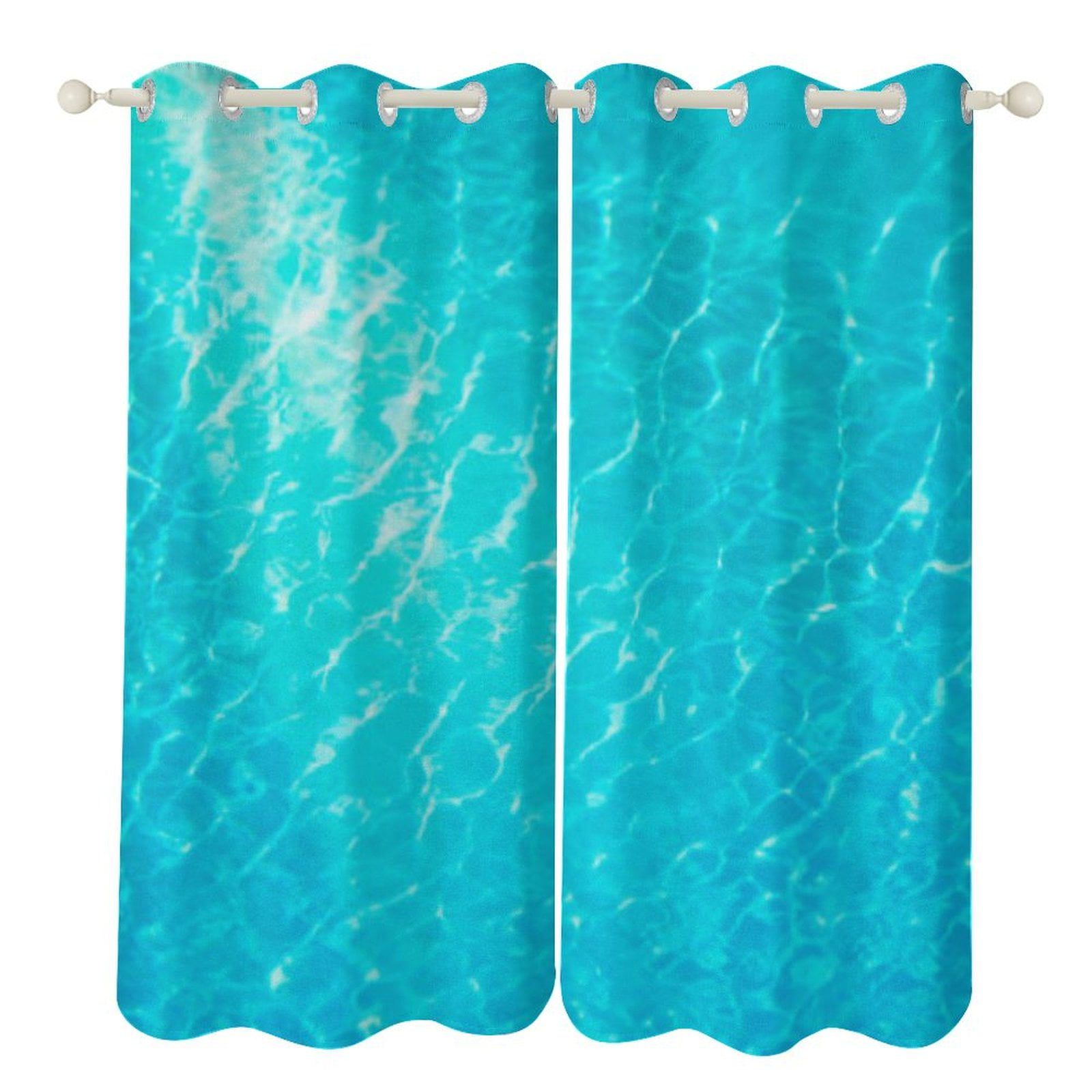 Water Ripple Light Blue Blackout Window Curtains for Bedroom Living ...