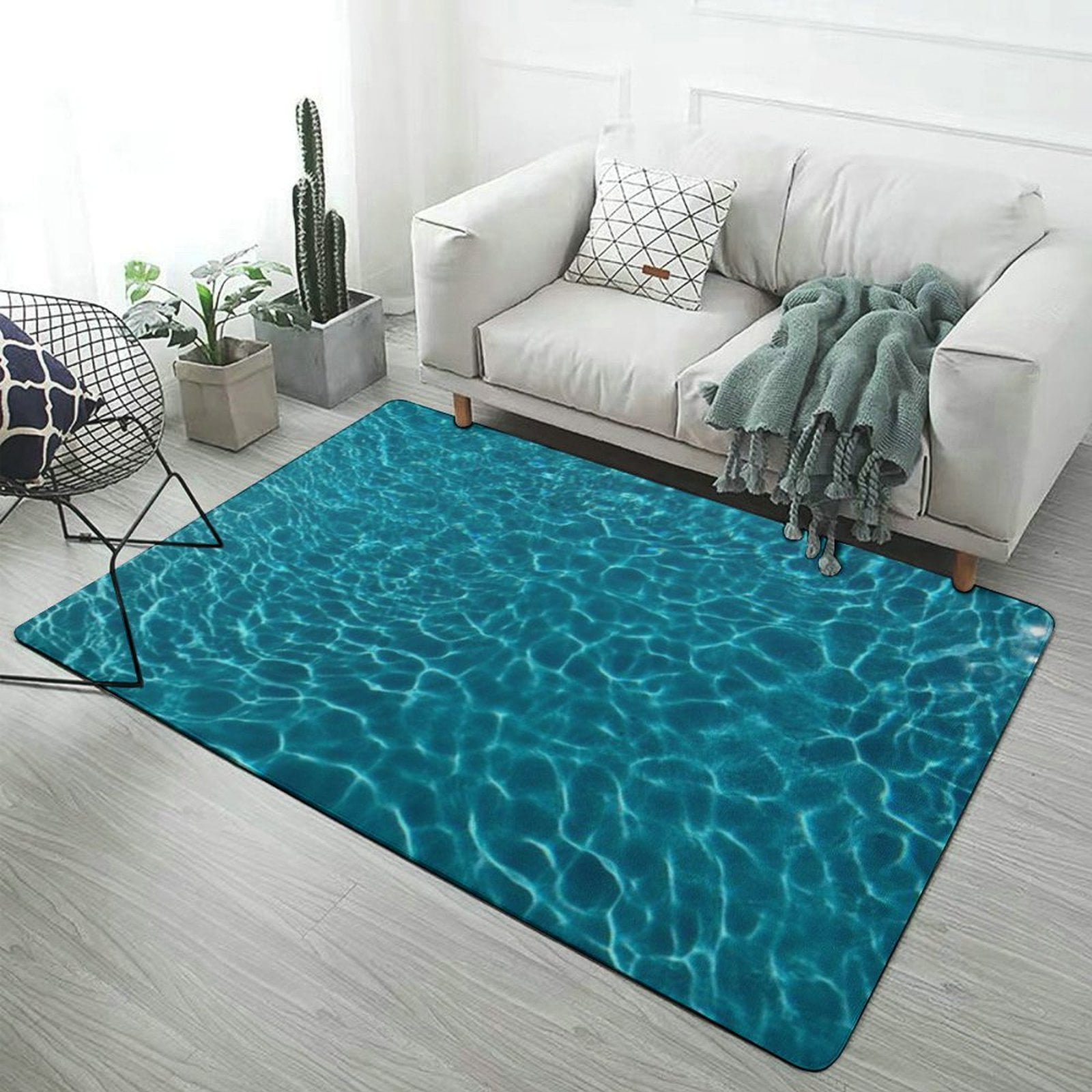 Water Ripple Light Blue Carpet Style Living Room Bedroom Rug Modern 3d ...