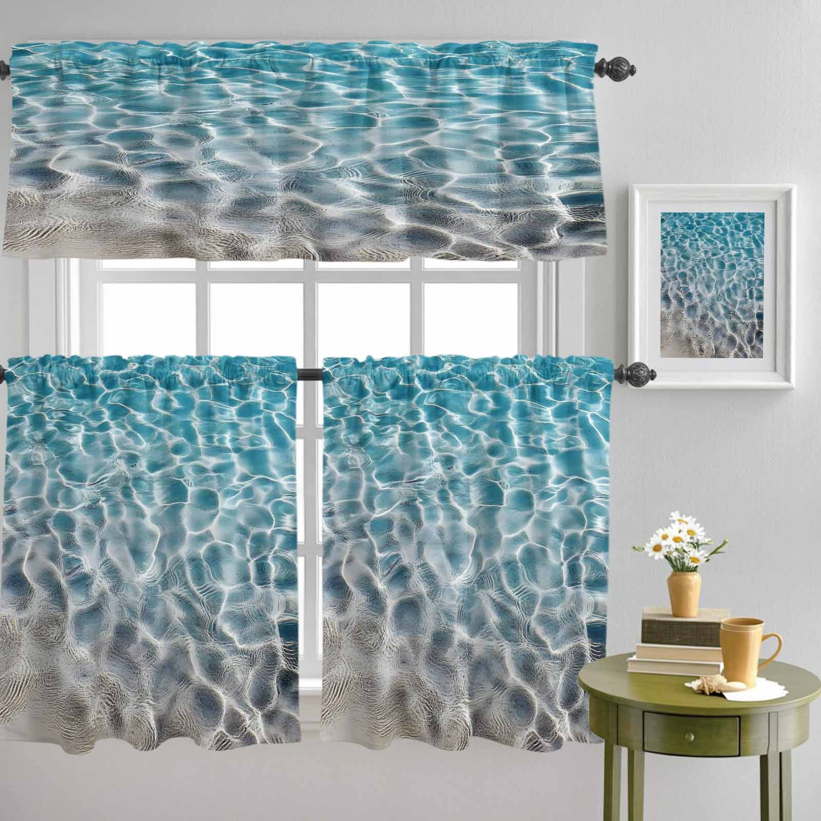 Water Ripple Seaside Beach Curtain Tier and Valance Set 3 Piece, Summer ...