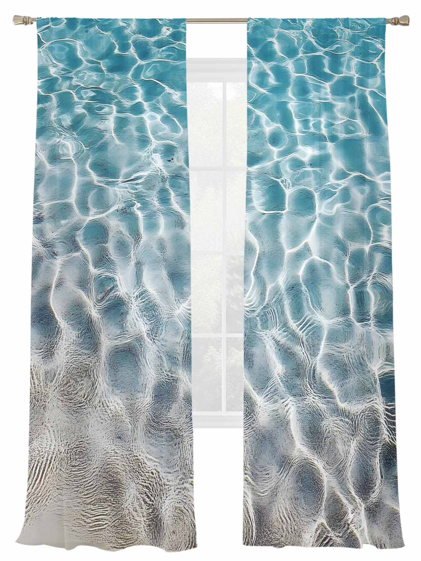 Water Ripple Sheer Curtains 84 Inch Long 2 Panels, Ocean Art Realistic ...