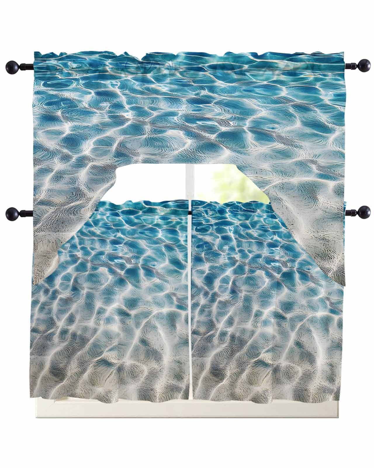 Water Ripple Swag Valance and Tier Curtains Set Summer Ocean Beach Sand ...