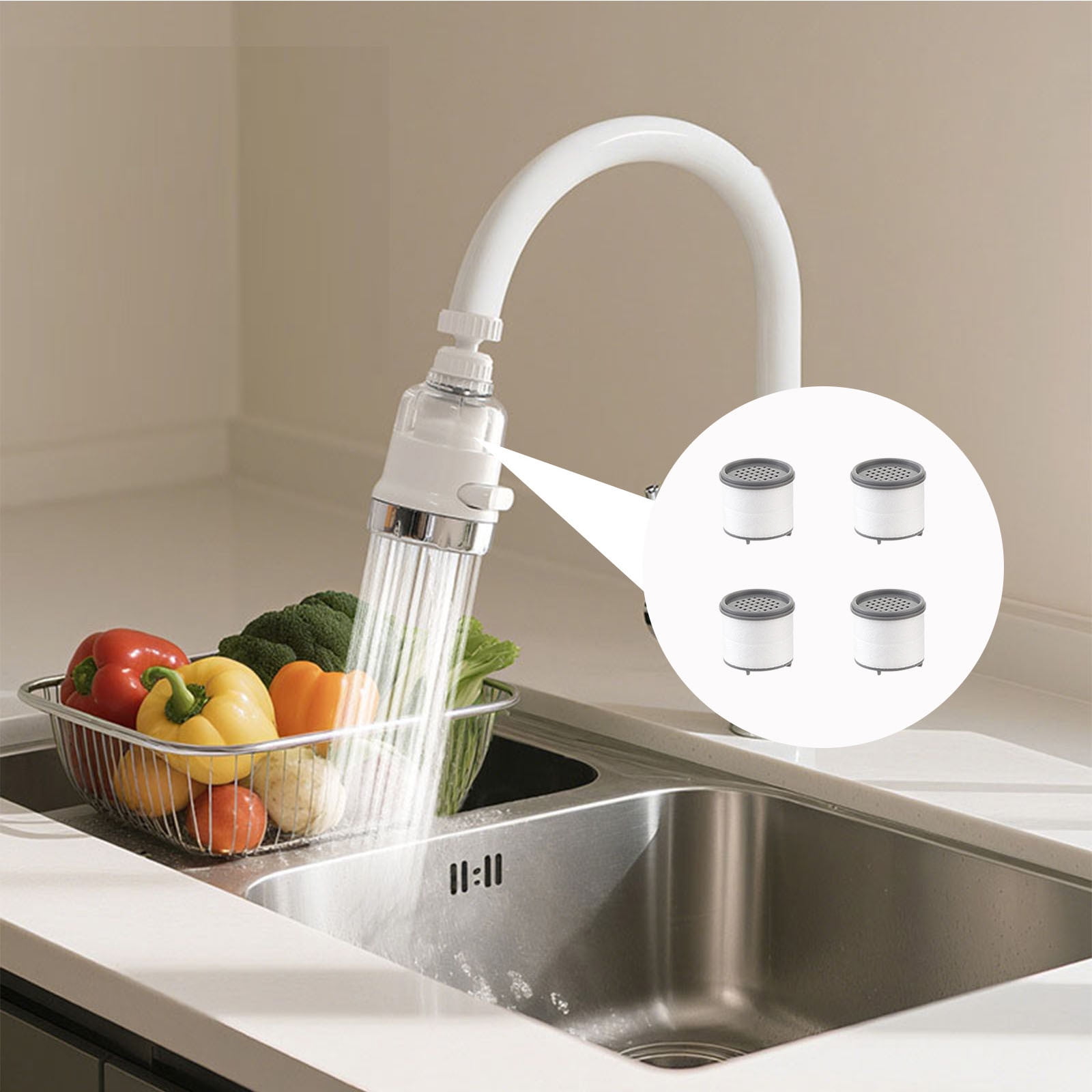 Water Saving Shower Head Filter, White Plastic Faucet Sprinkler with ...