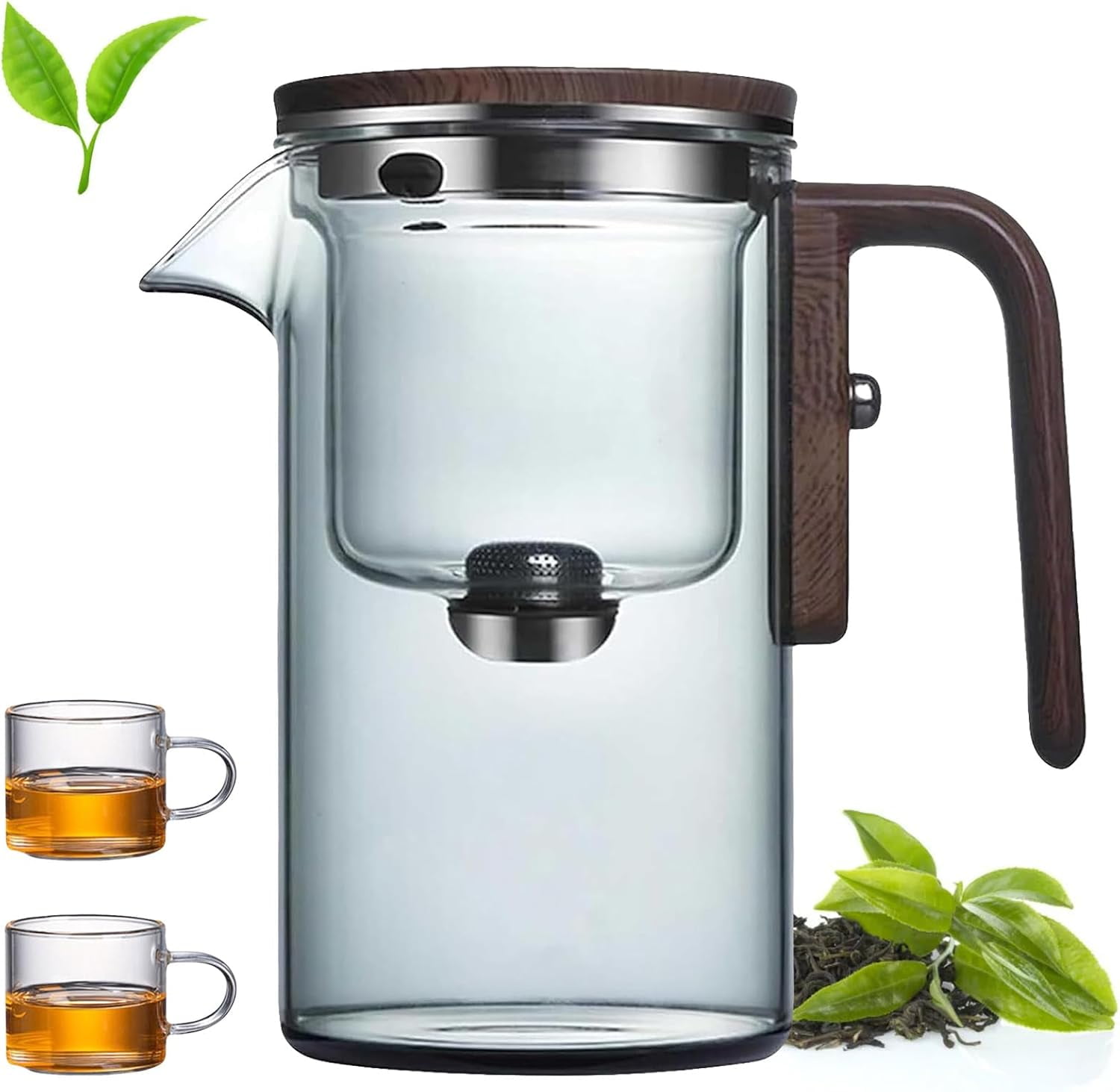 Water Separation Glass Teapot, Magic Tea Pot, Pot, Press Control Magic Tea Pot with 2 Tea Cups ...