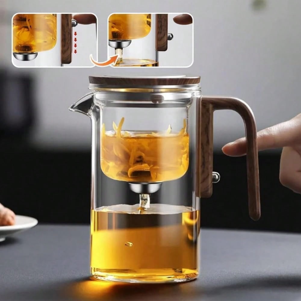 Water Separation Glass Teapot With Wooden Handle, Mothers Day Gifts For ...