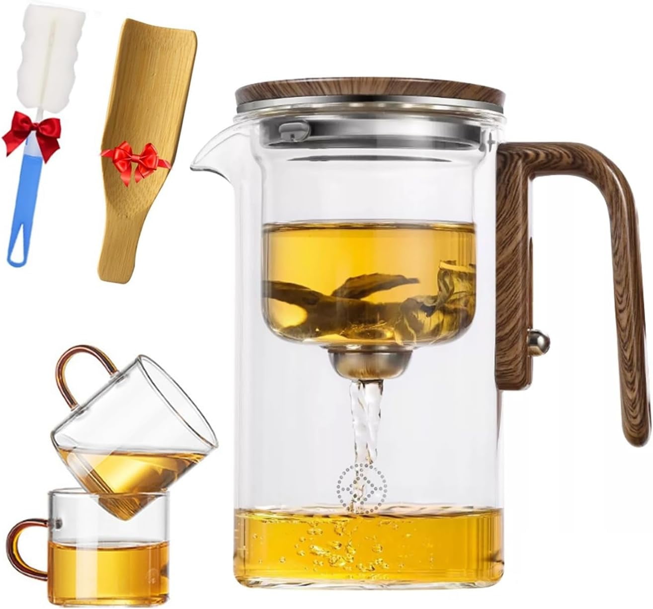 Water Separation Glass Teapot with Wooden Handle, Press Control Magical ...