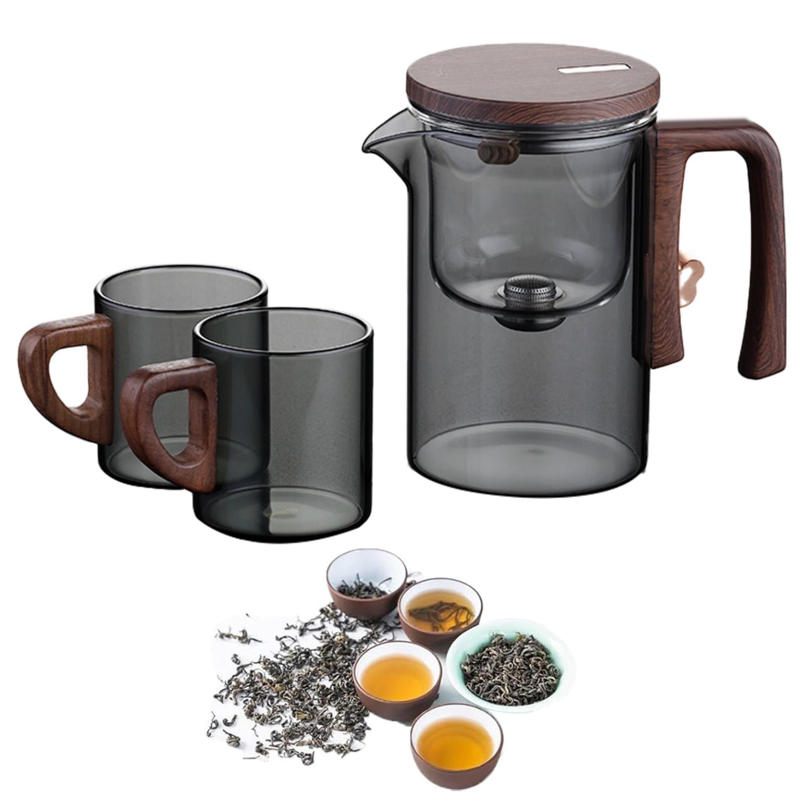 Water Separation Glass Teapot With Wooden Handle Teapot Glass Teapot ...