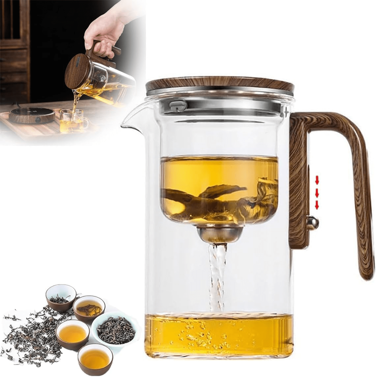 Water Separation Glass Teapot with Wooden Handle,Witchcraft Teapot ...